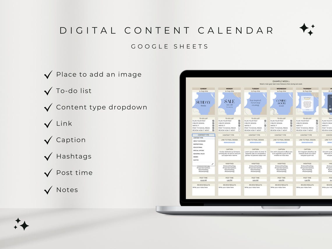 Social Media Content Calendar Google Sheets, Digital Content Planner ...