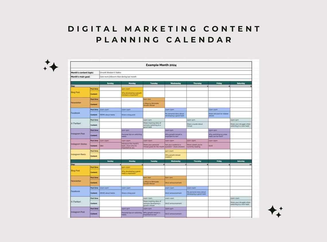 Digital Marketing Calendar Social Media Planner Content Plan Excel Blog ...