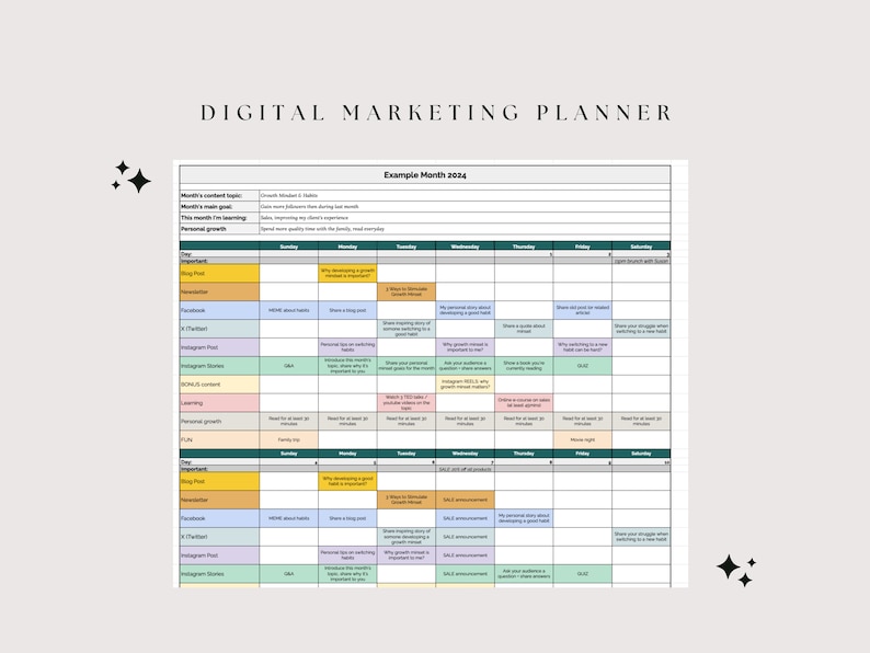 Digital Marketing Planner Marketing Plan Template Blog Content Planner ...
