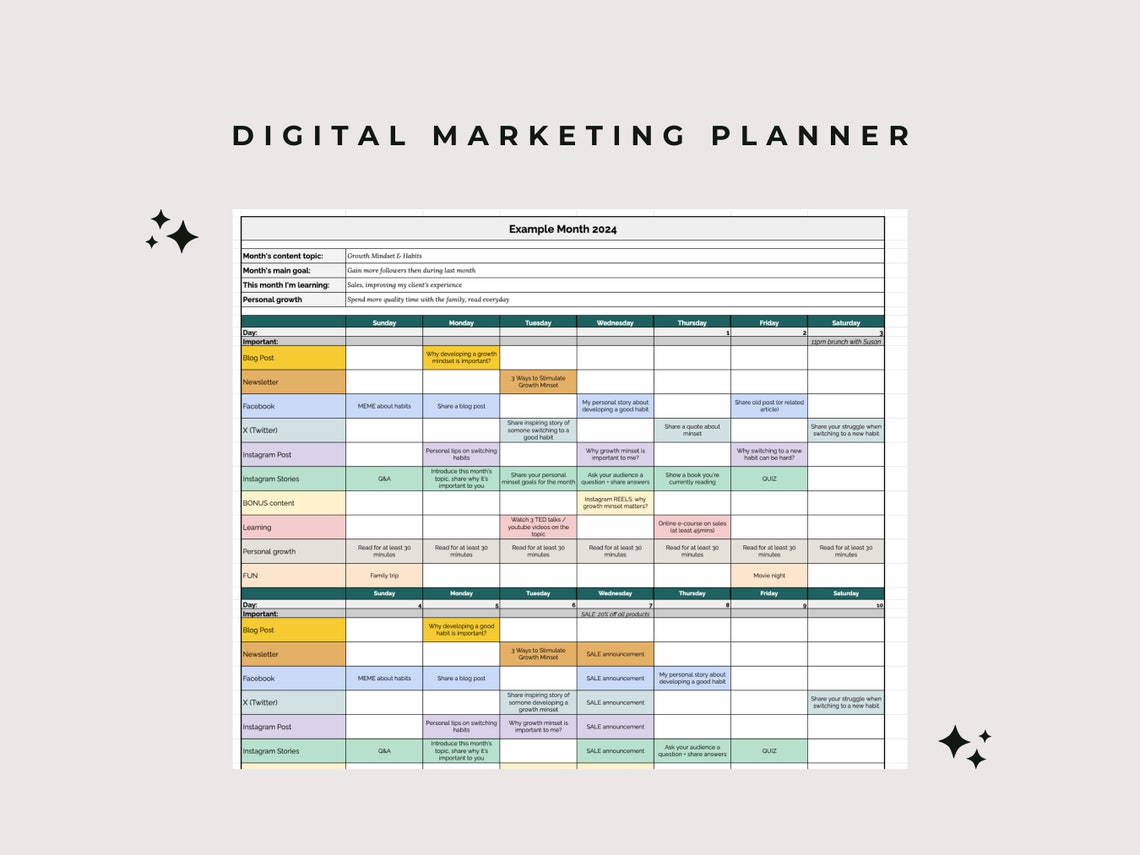 Digital Marketing Planner Marketing Plan Template Marketing Calendar ...