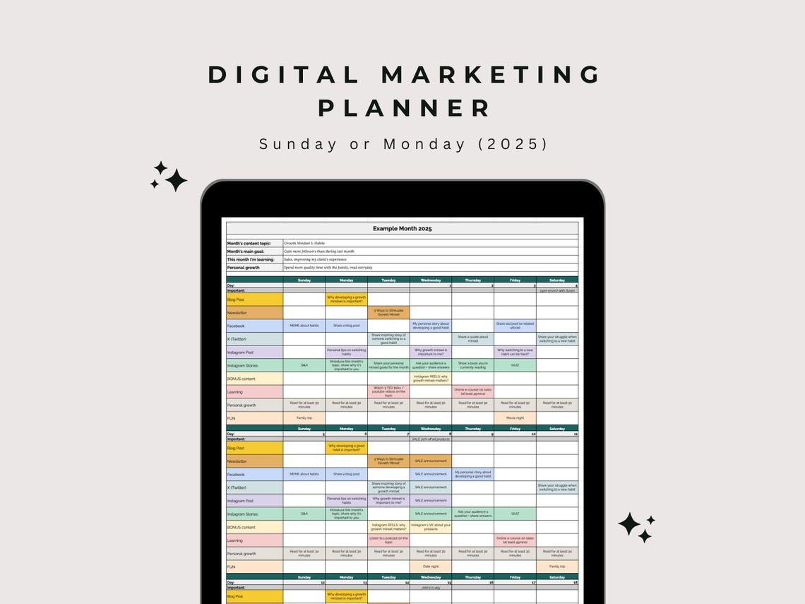Digital Marketing Planner 2025, Marketing Plan Template, Marketing ...