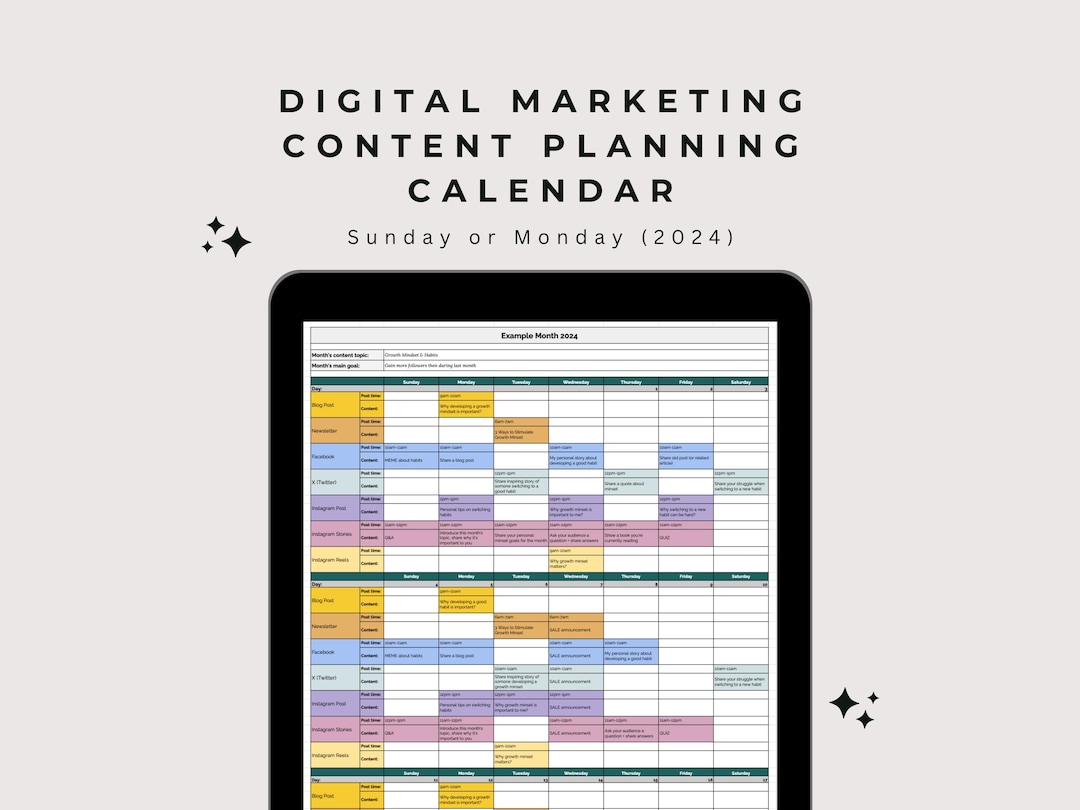 Digital Marketing Calendar 2024 Social Media Planner Content Plan Excel ...