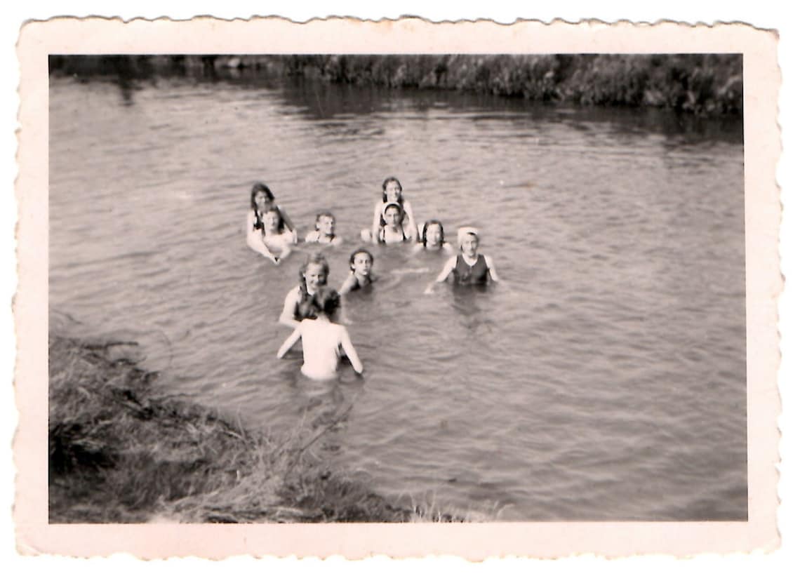 Vintage Photo Ca 1935 Swimming In The River Group Swimsuit Etsy