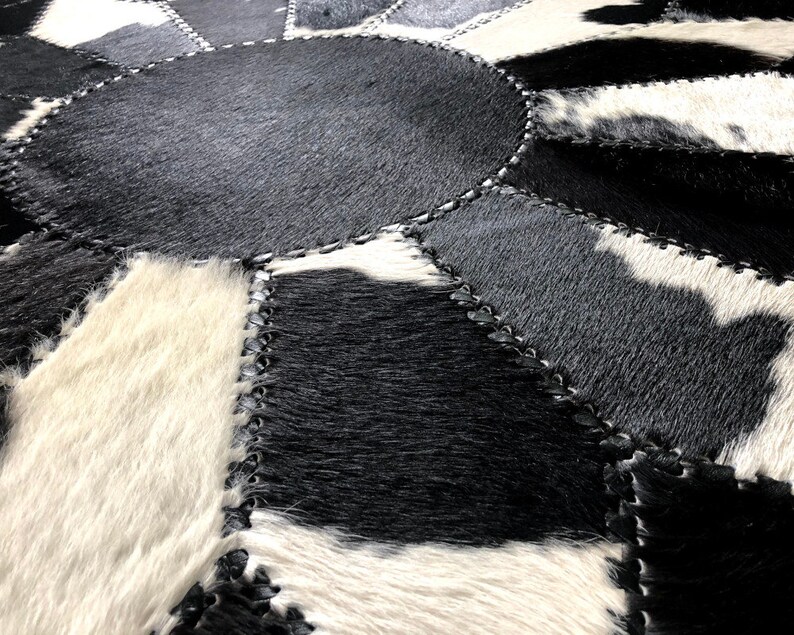 Round Rug Cowhide Patchwork Ø 130 Cm - Etsy