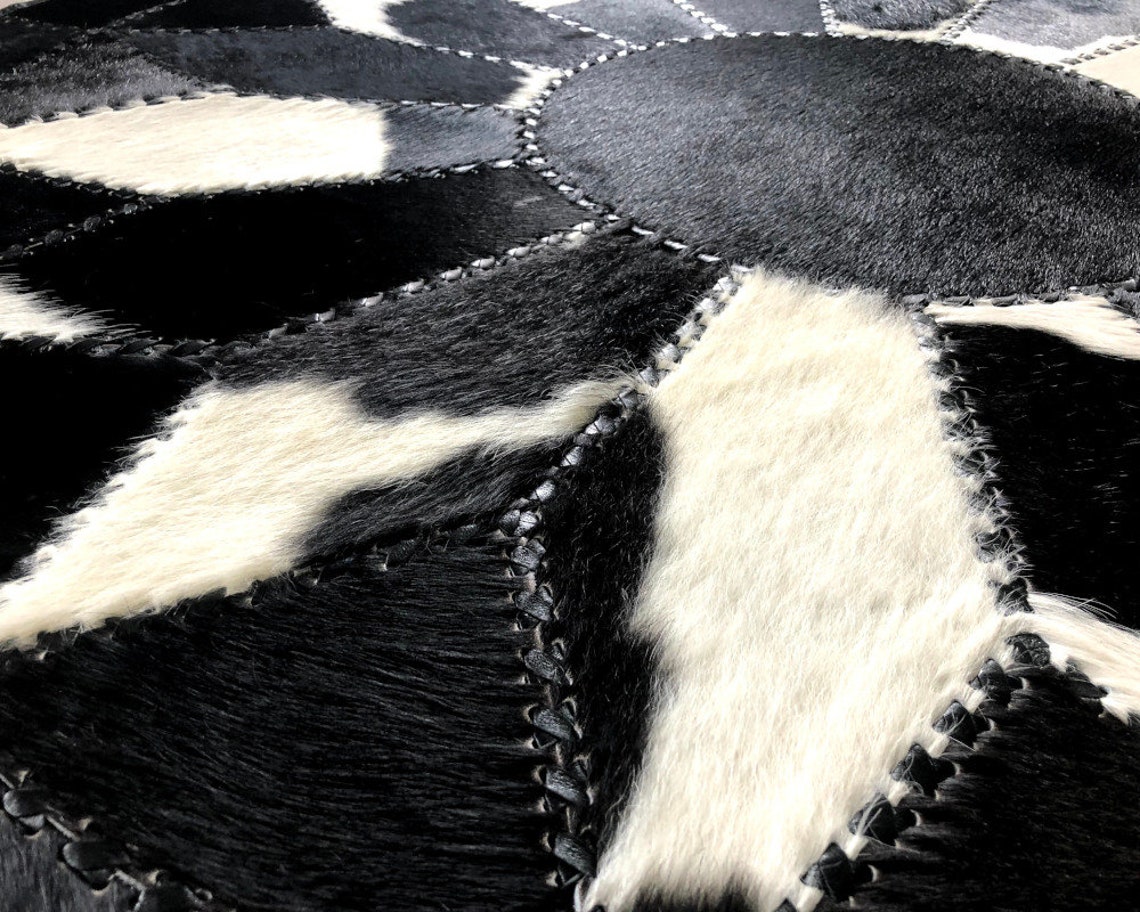 Round Rug Cowhide Patchwork Ø 130 Cm - Etsy