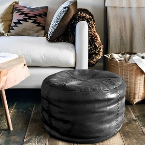 Black leather pouf Etsy Italia