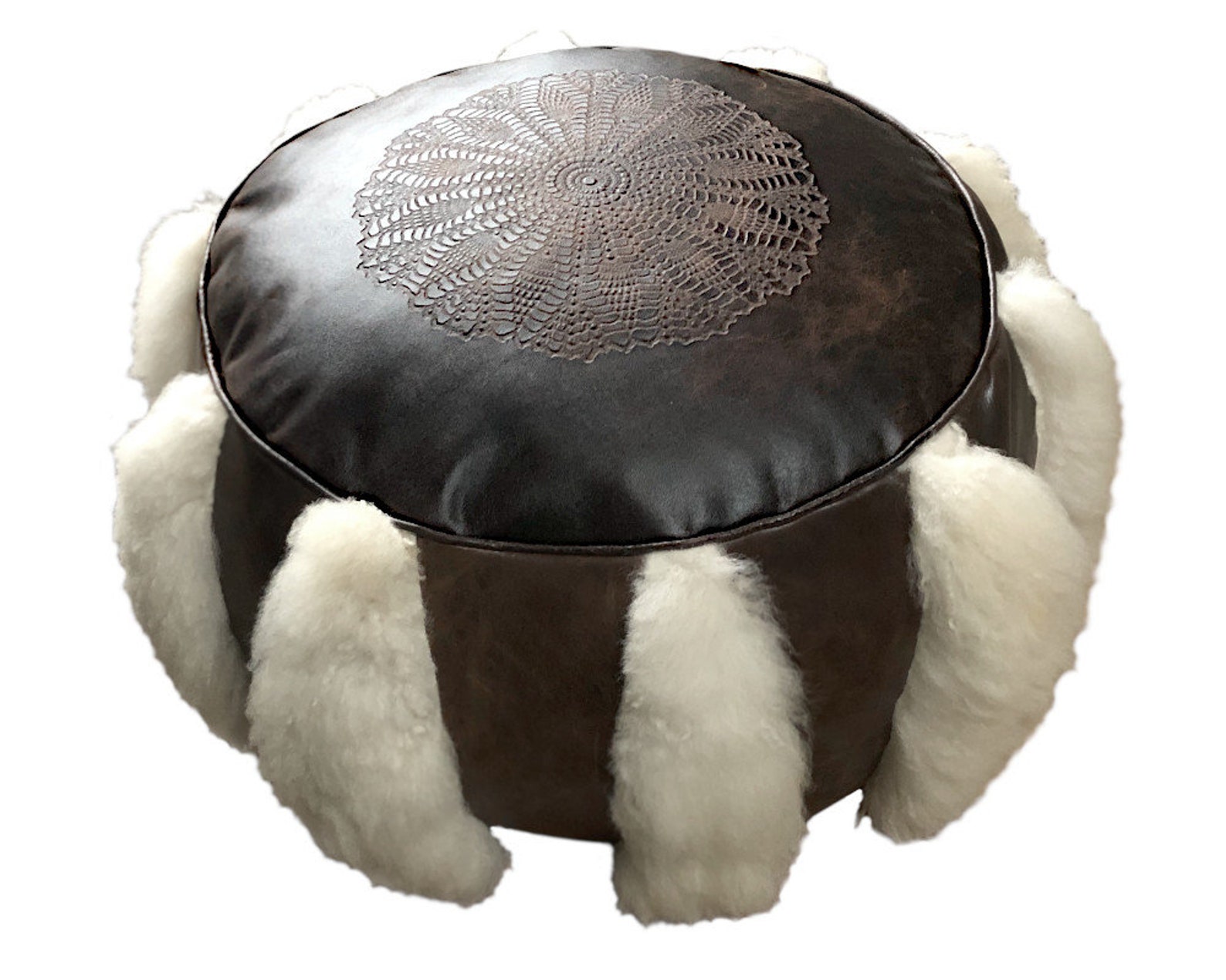Leather & Fur Embossed Pouf - Etsy