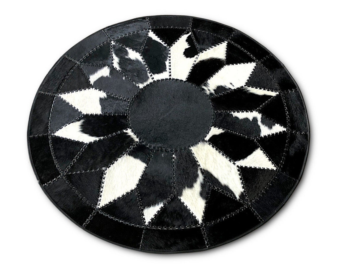 Round Rug Cowhide Patchwork Ø 130 Cm - Etsy