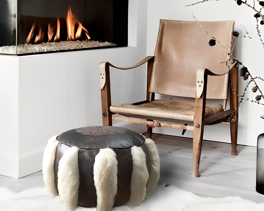 Leather & Fur Embossed Pouf - Etsy