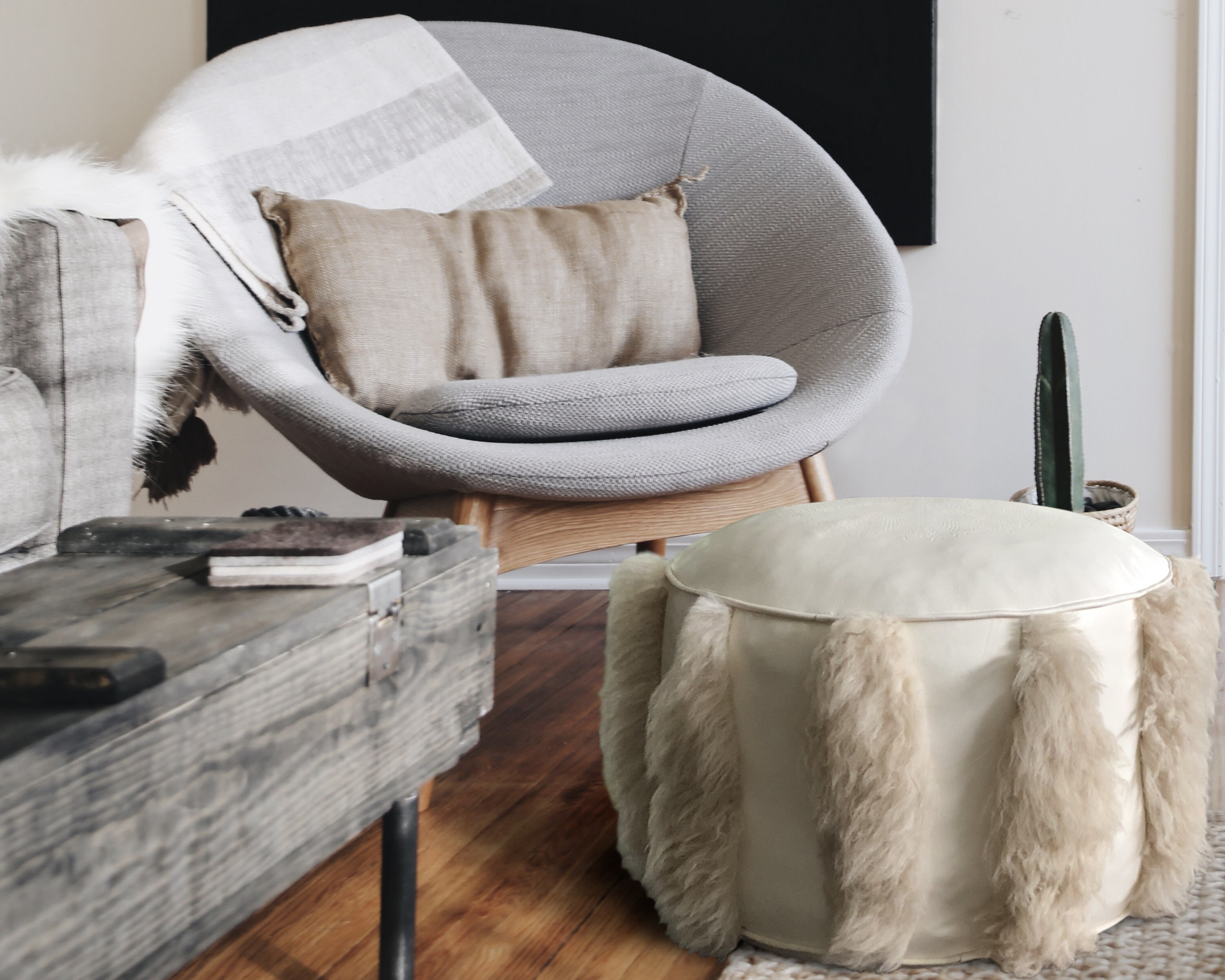 Leather & Fur Embossed Pouf - Etsy