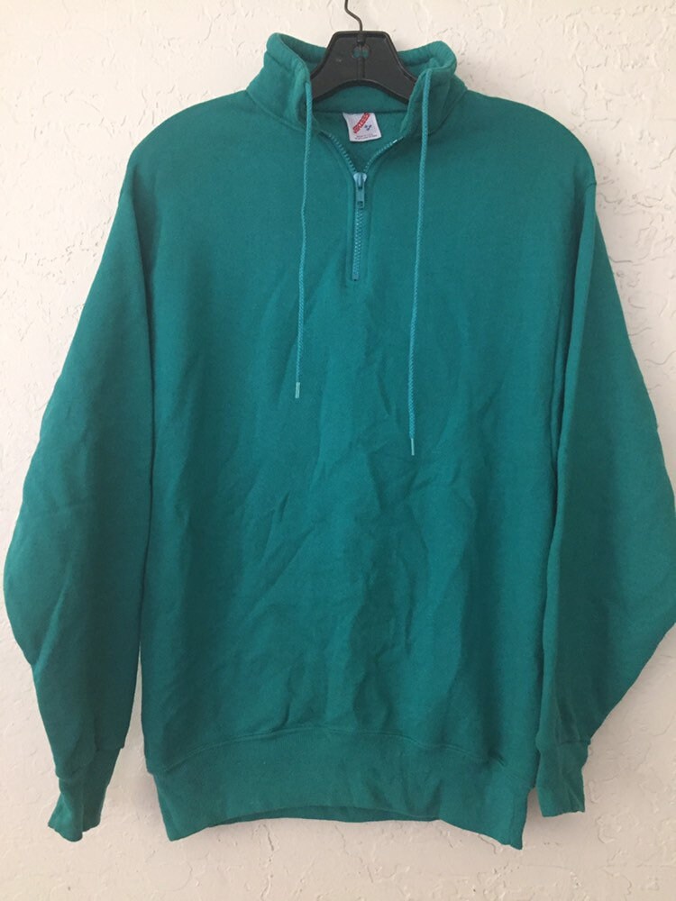 90s Vintage Jerzees Pullover Teal Sweatshirt with Zippered Turtle Neck ...