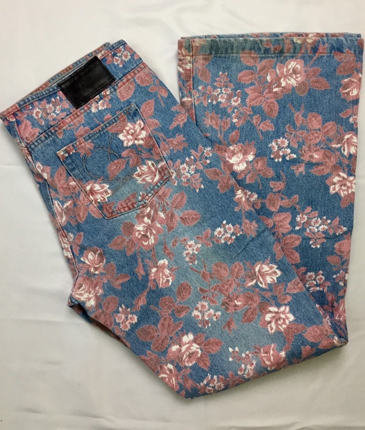 NWOT 90s Vintage Joe Boxer Light Stonewash Denim Pink Rose Pattern Low ...