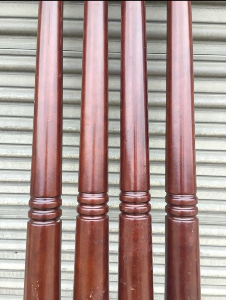 Set of Four (4) Sheraton Cherry Red Stained Turned Maple Wood Long Bed ...