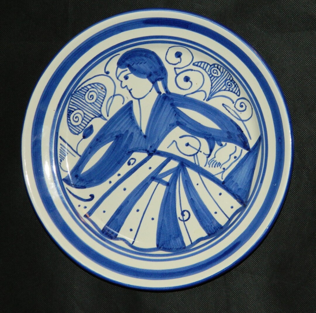 Old Dish DECO Wall Painted Hand Signed. French Vintage Diameter 10.24 ...