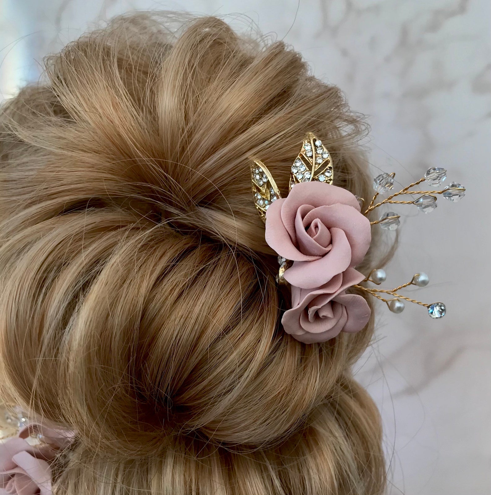 2 Blush Pink Hair Pins Rose Hair Pins Gold Bridal Pins | Etsy