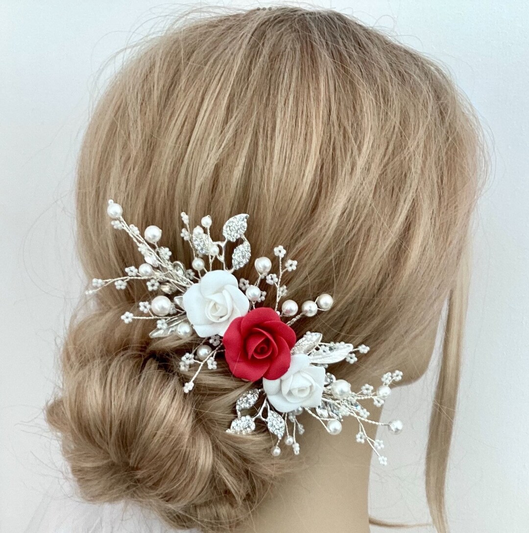 Bridal Hair Piece, Red Rose Headpiece for Weddings & Special Occasions ...