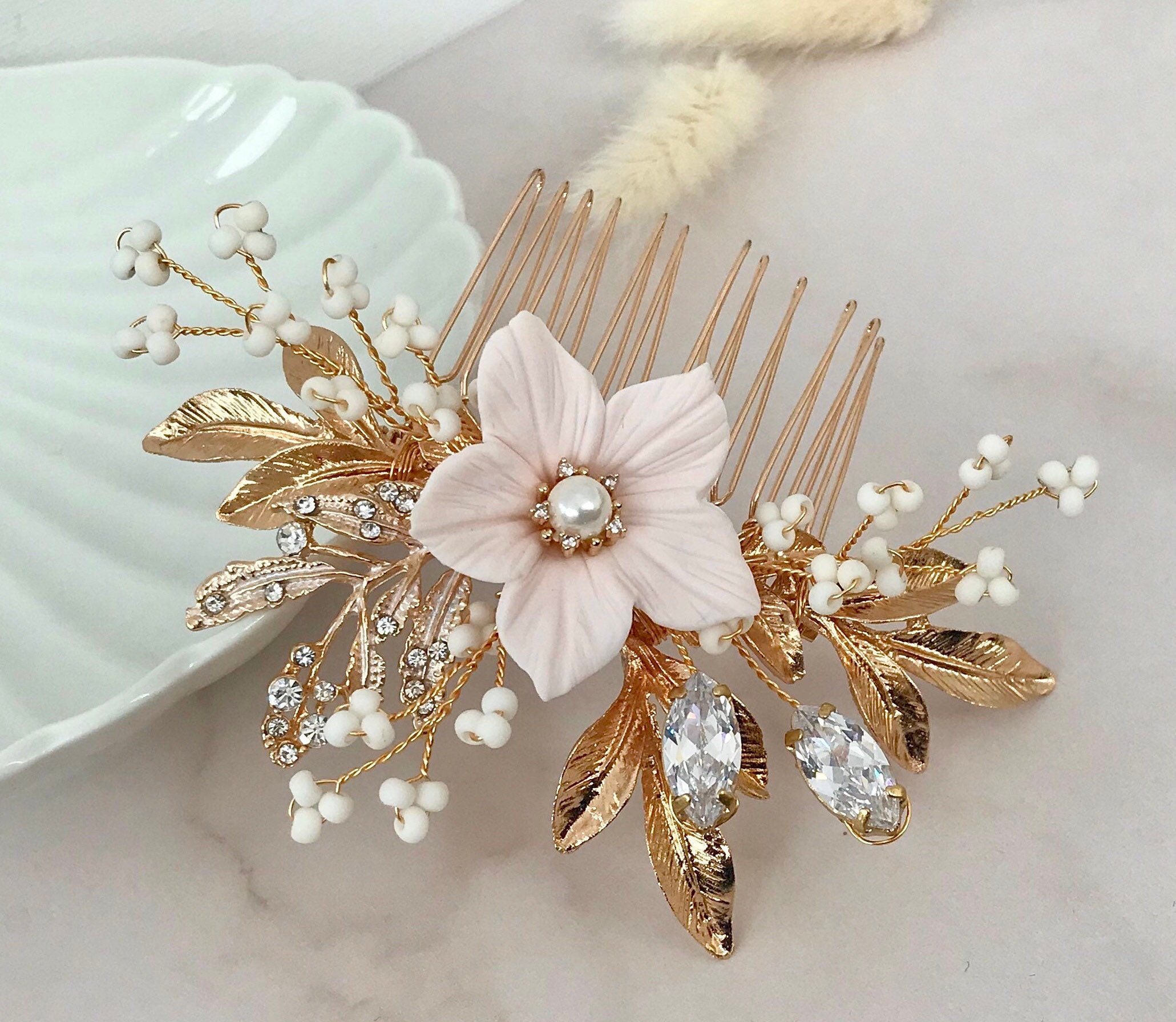 Bridal Hair Piece Blush Pink Flower Hair Comb for the Bride - Etsy UK