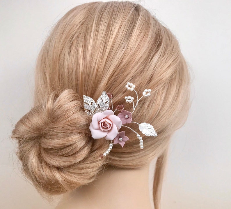 Hair Pin, Blush Pink Rose Hair Piece for Bride or Bridesmaid, Hand ...