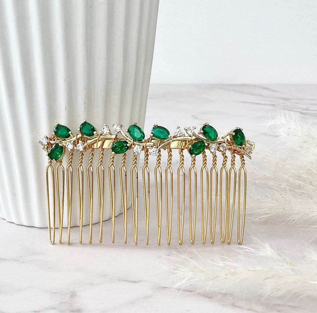 Bridal Hair Comb, Emerald Green Coloured Crystal Hair Comb, Ideal for ...