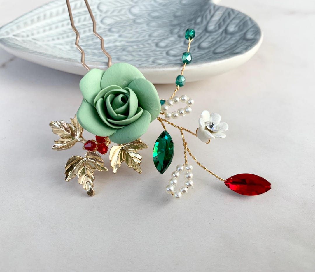 Sage Green Wedding Hair Pin, Christmas Themed Winter Hair Accessories ...