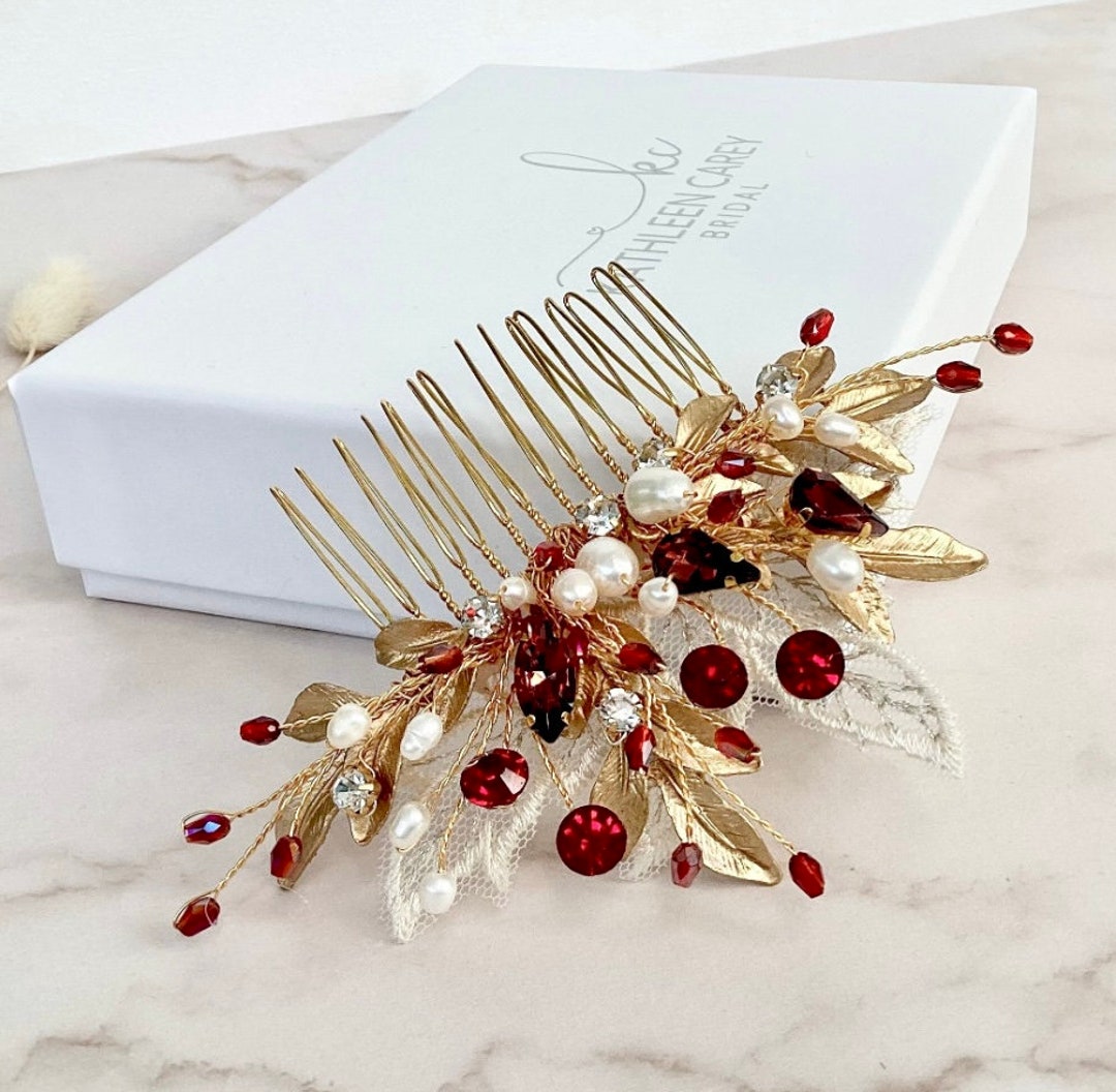 Wedding Hair Piece, Red Crystal Hair Accessory Perfect for Winter ...