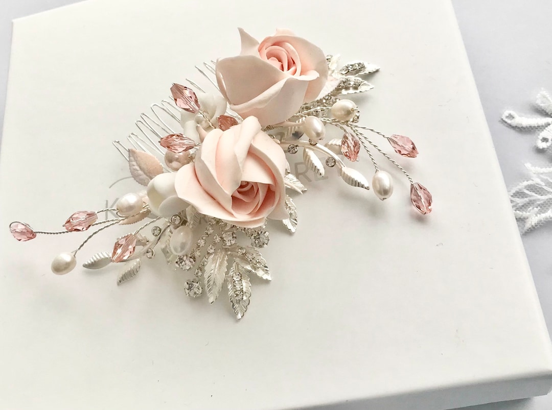 Bridal Hair Comb, Blush Pink Rosebud Hair Accessories for Bride ...