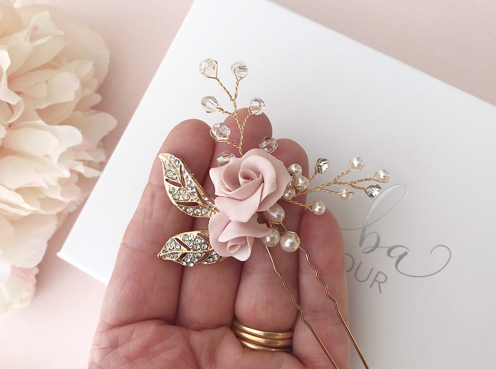 2 Blush Pink Hair Pins Rose Hair Pins Gold Bridal Pins | Etsy