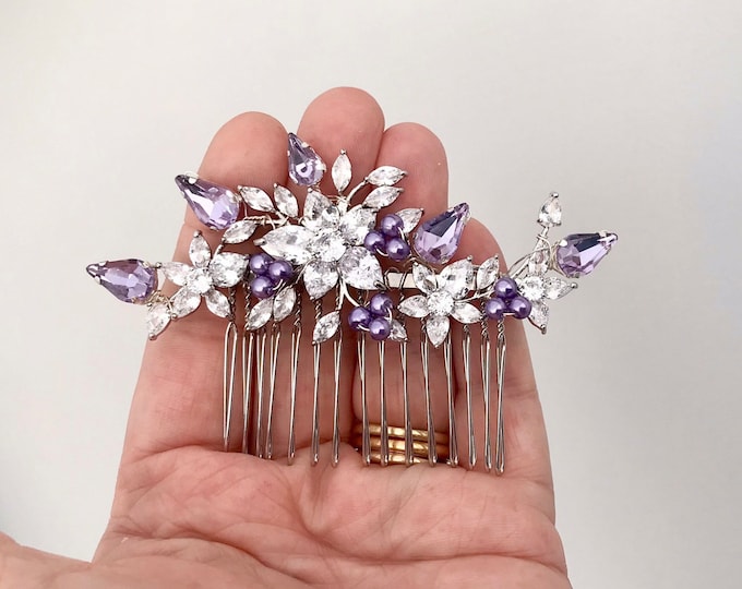 Wedding Hair Comb, Lilac Silver Hair Accessories for Weddings Simulated ...