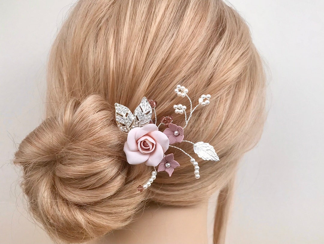 Hair Pin Blush Pink Rose Hair Piece for Bride or Bridesmaid - Etsy