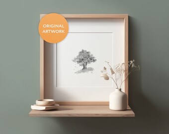 Mini Oak Tree Graphite Drawing, 8x8 Original Pencil Mounted Artwork ...
