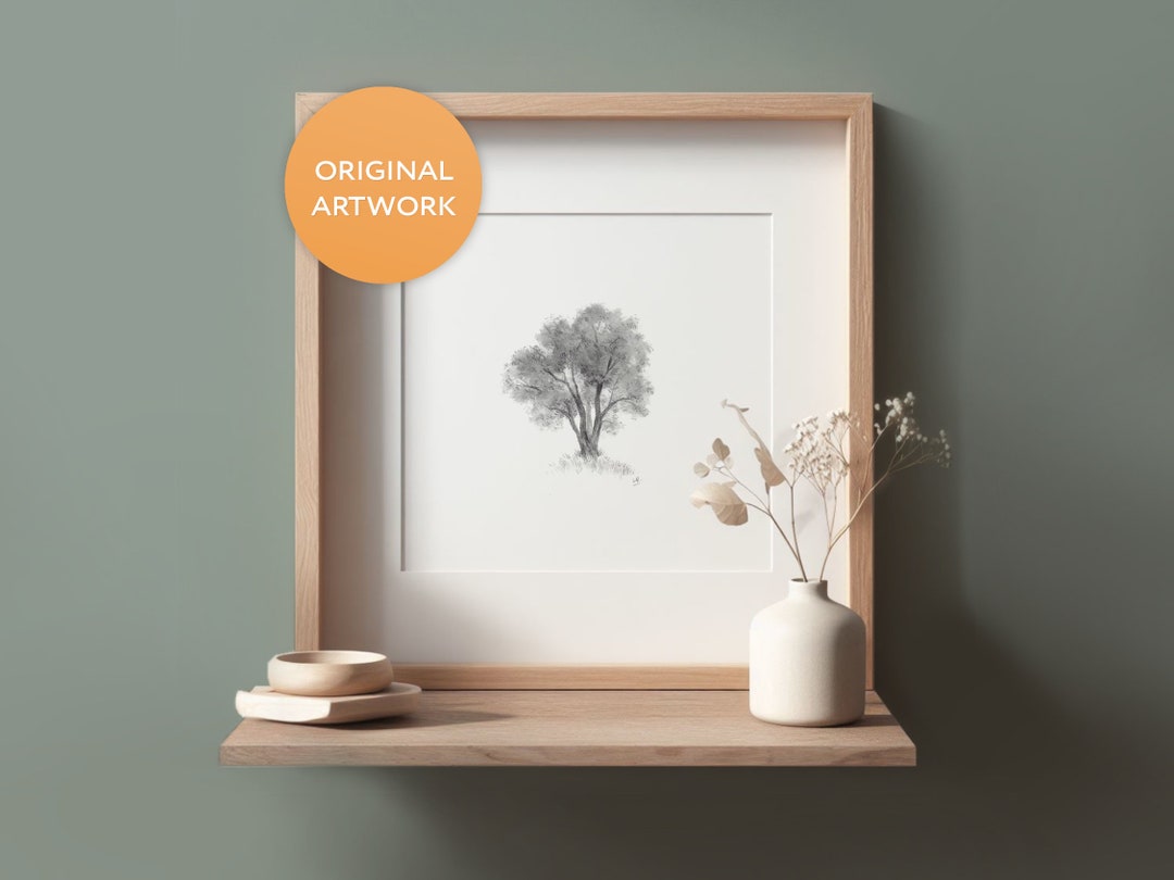 Mini Oak Tree Graphite Drawing, 8x8 Original Pencil Mounted Artwork ...