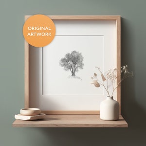 Mini Oak Tree Graphite Drawing, 8x8 Original Pencil Mounted Artwork ...