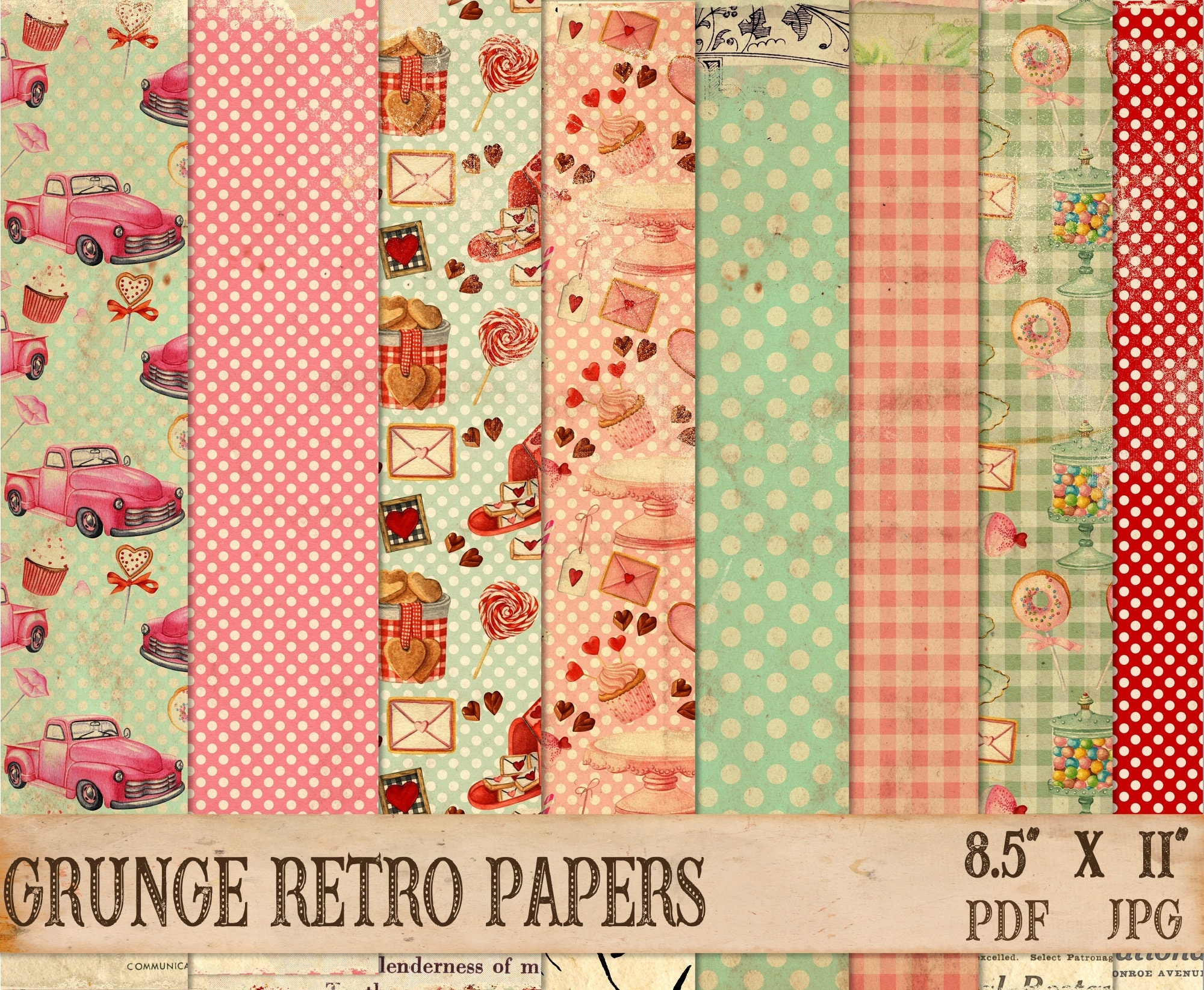 Retro Paper Printable Paper Retro Grunge Textures 50s - Etsy