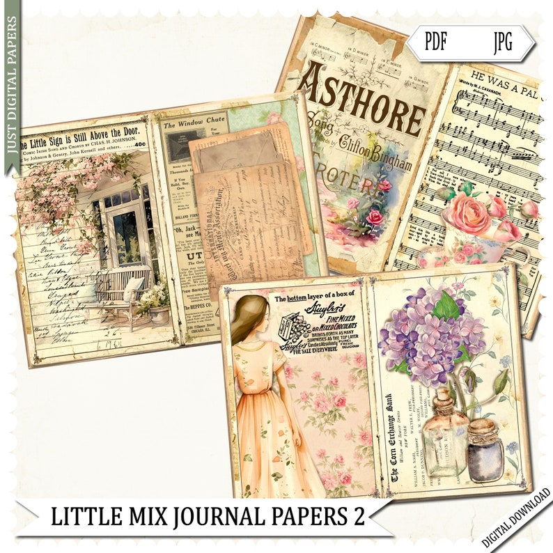 Journal Paper Mix, Pretty Journal Papers, Feminine, Ephemera, Sweet ...