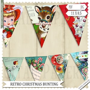 Retro Christmas Bunting: Printable Holiday Party Decor (JPG, PDF ...