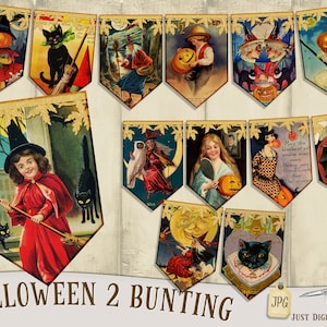 Halloween Printable Bunting, Halloween Bunting, Vintage Bunting, Retro ...