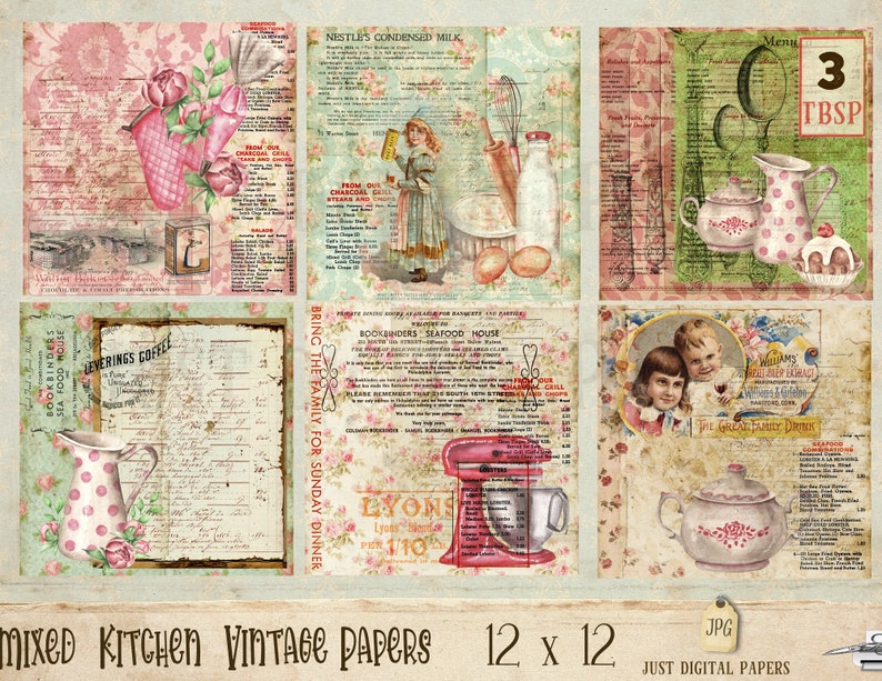 Kitchen Papers, Journal, Ephemera, Vintage Scrapbook, Papers, Vintage ...