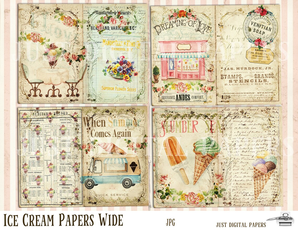 Ice Cream Journal Paper Printable Scrapbook Digital - Etsy
