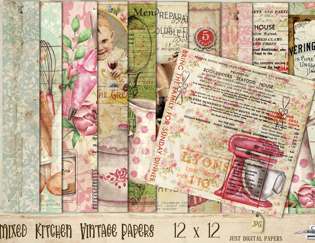 Kitchen Papers, Journal, Ephemera, Vintage Scrapbook, Papers, Vintage ...