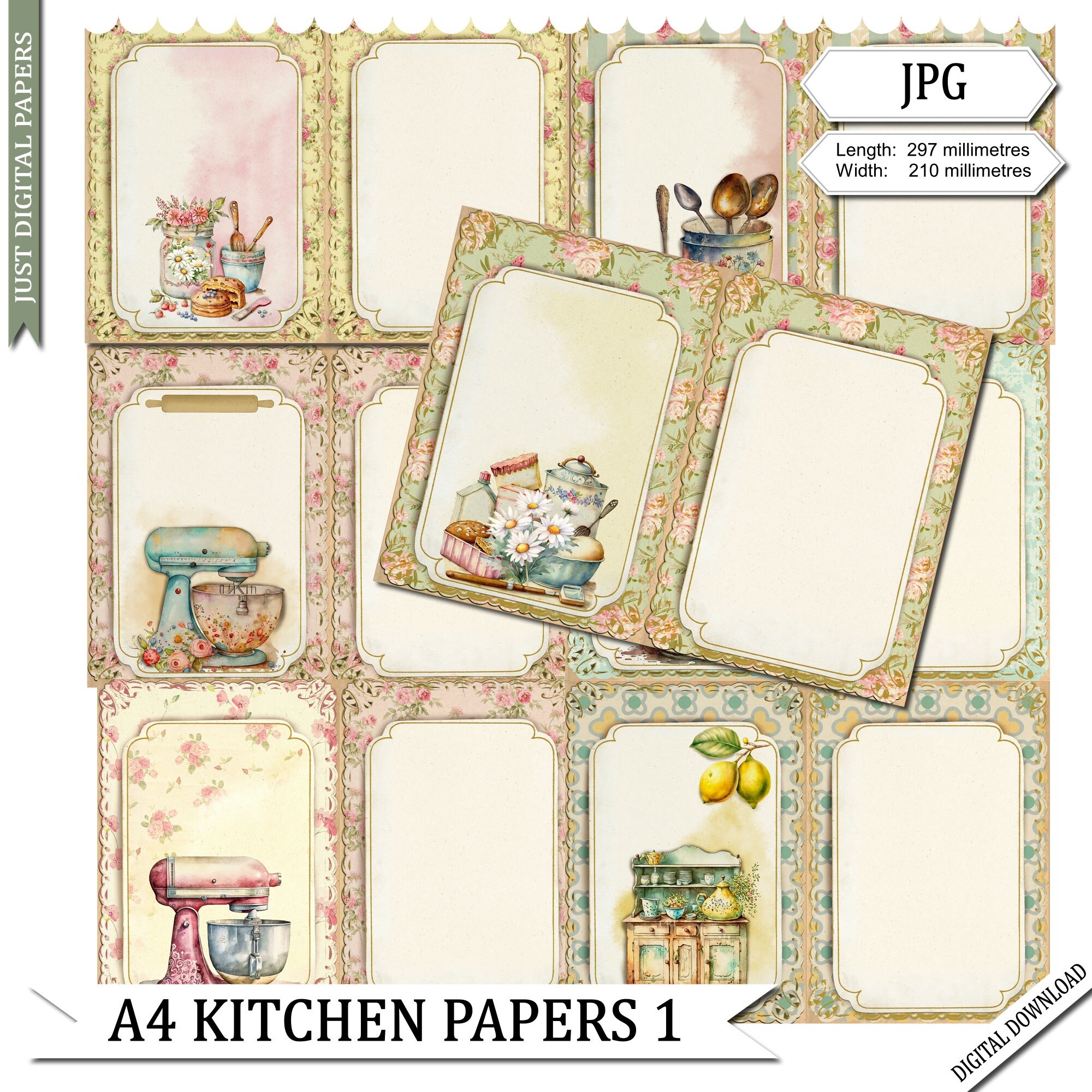 A4 Kitchen Recipe Journal Papers: Printable Cooking Set (digital ...