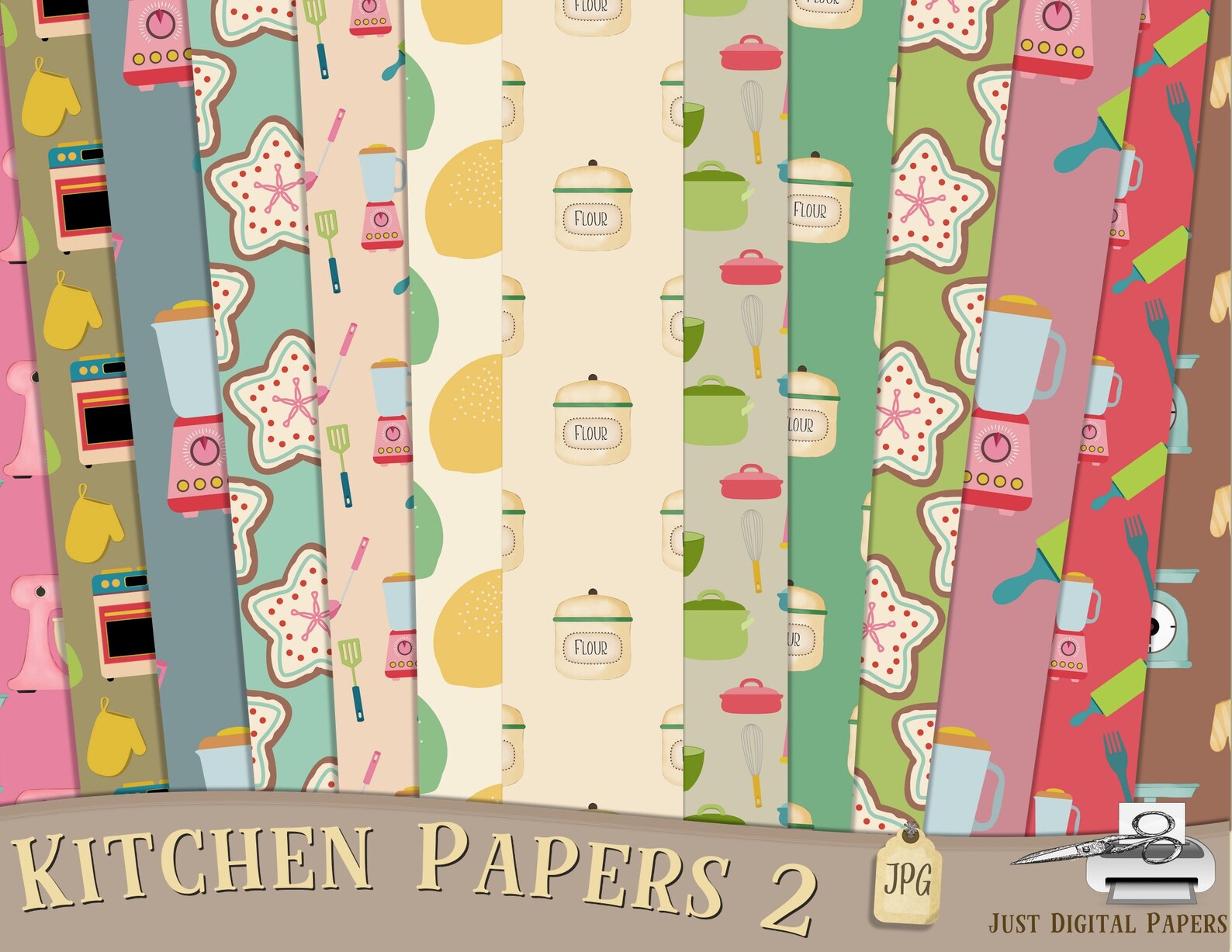 Kitchen Digital Paper: Cooking Theme Scrapbook Paper (20 12x12 JPG) - Etsy