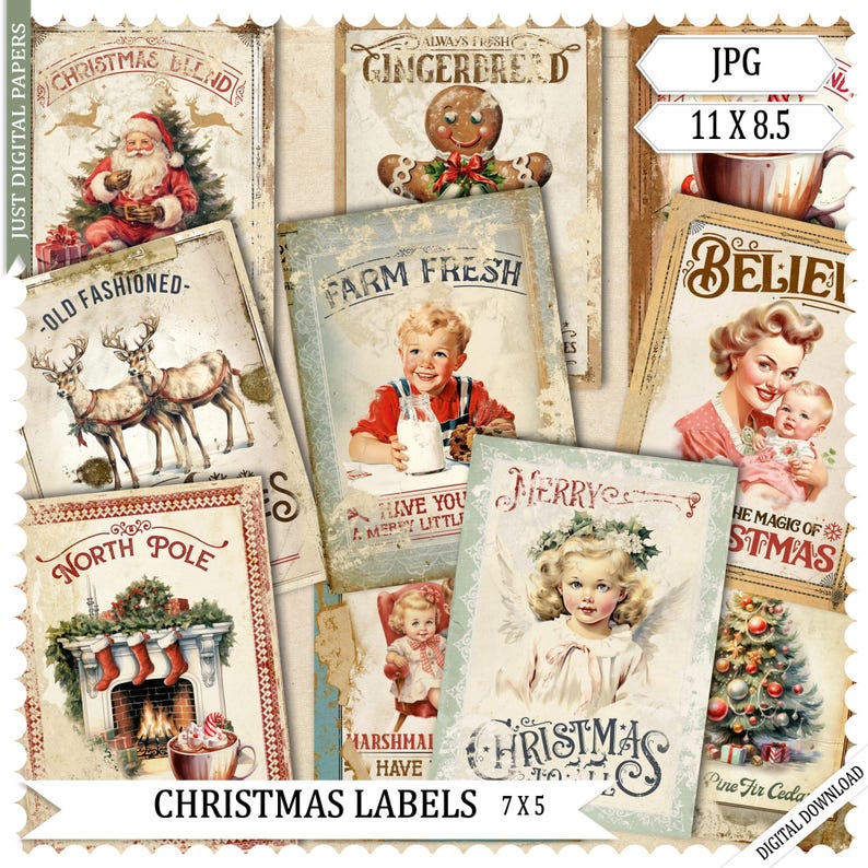 Christmas Printable, Christmas Labels, Christmas Journal, Papers ...