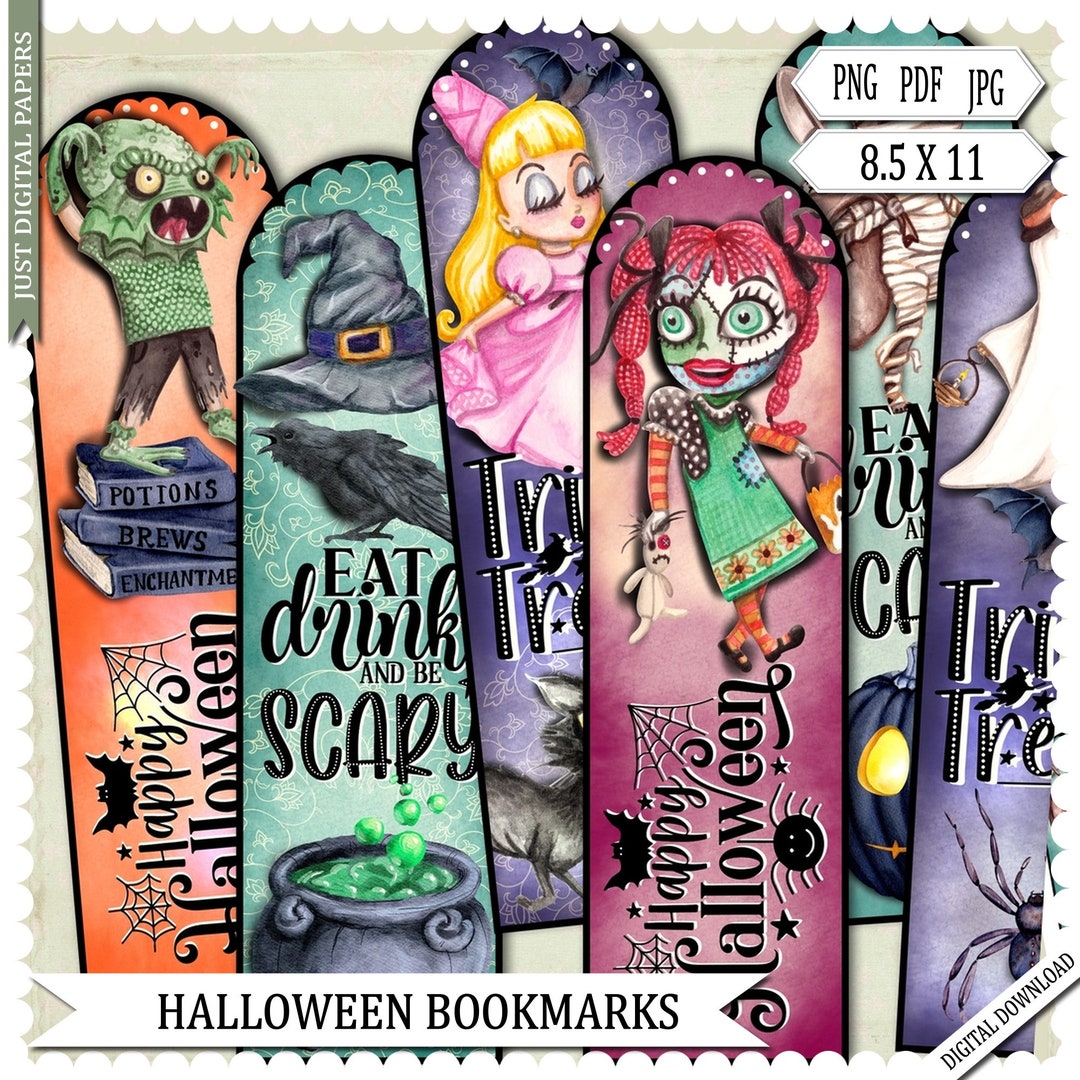Spooky Halloween Bookmarks: Printable Sentiments (JPG, PDF, PNG Digital ...