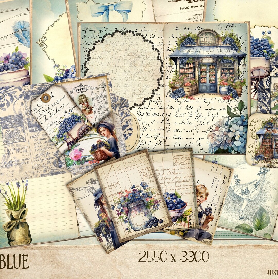 Blue Journal, Printable, Instant Download, Lady Journal, Vintage ...