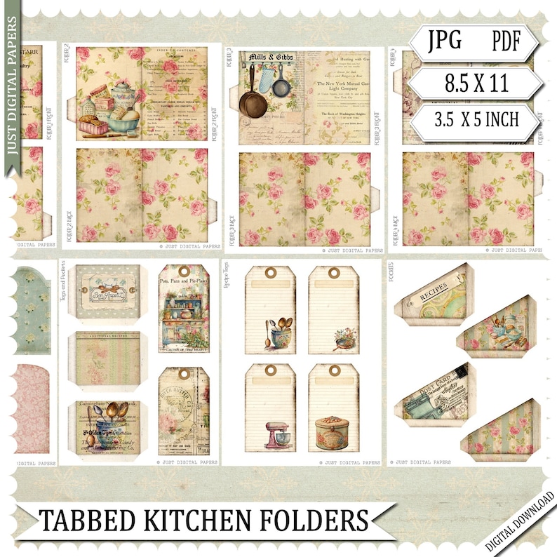 Tabbed Journal, Kitchen Tabbed Folder, Printable, Instant Download ...