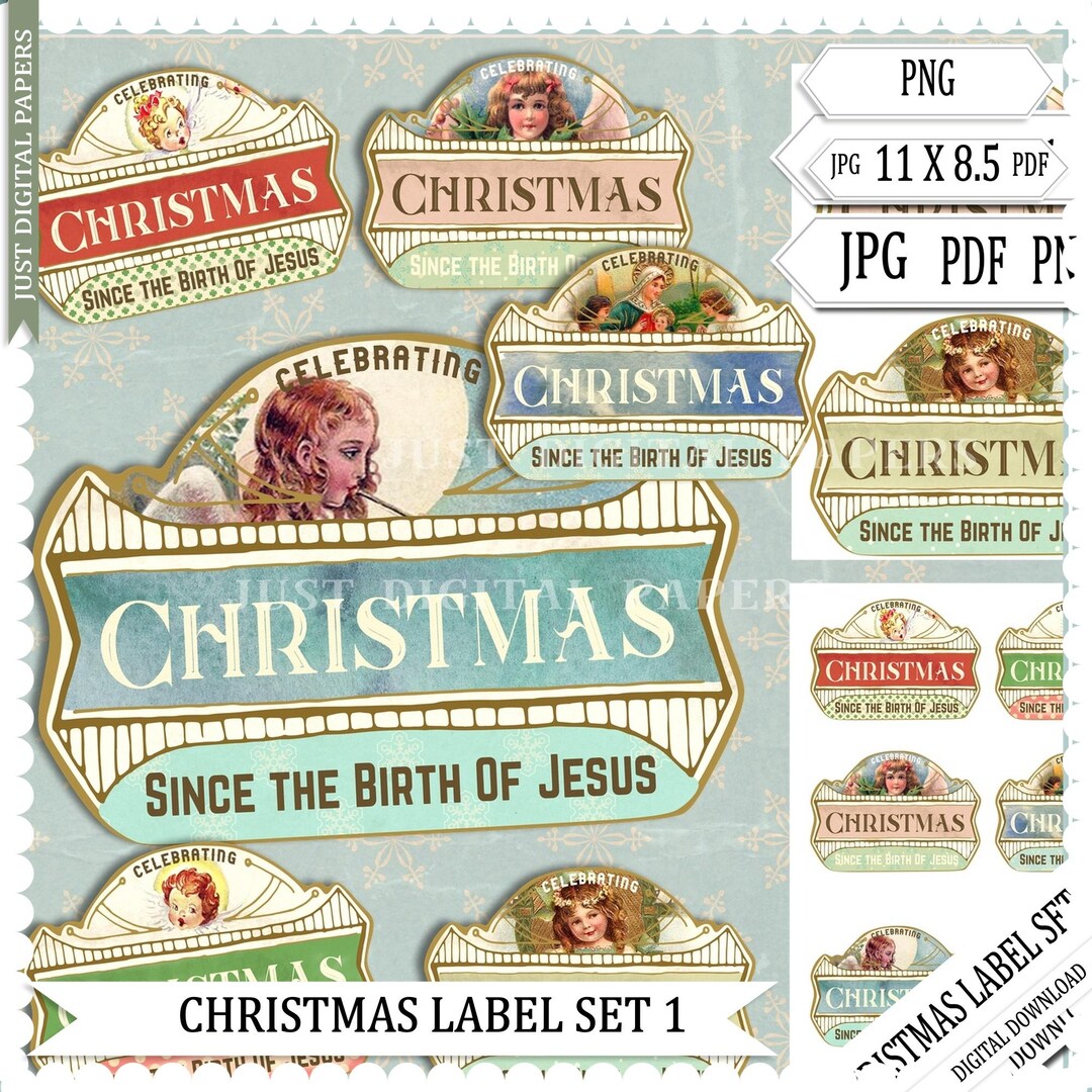 Christmas Labels, Badges, Journal Badges, Christmas Scrapbook, Ephemera ...