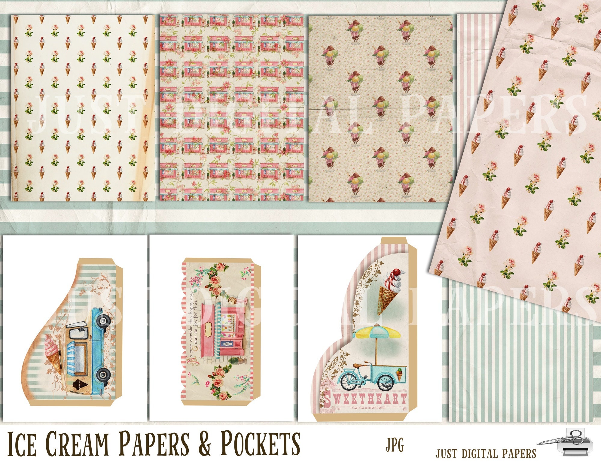 Ice Cream Journal Paper, Printable, Scrapbook, Digital, Printable ...