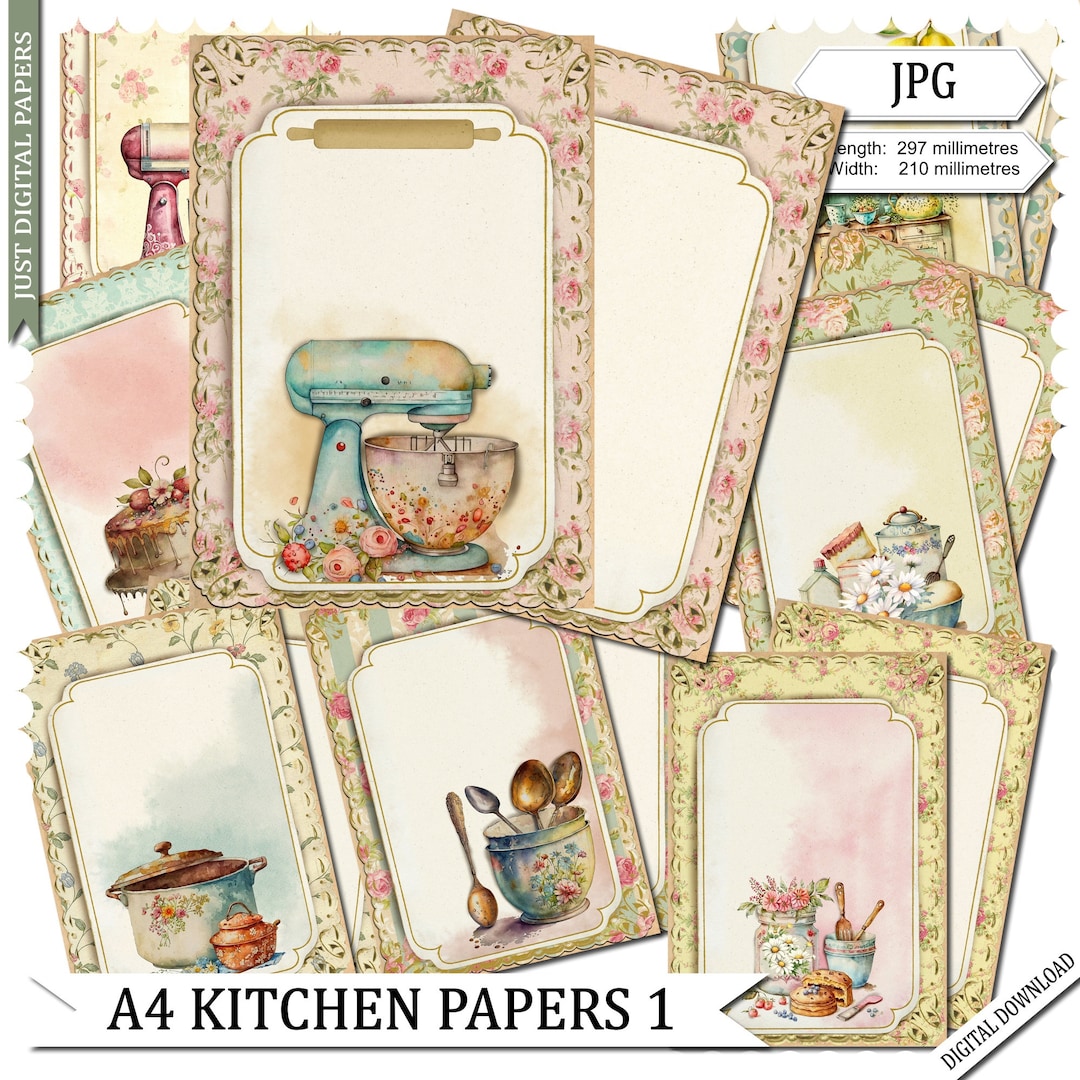 A4 Kitchen Recipe Journal Papers: Printable Cooking Set (digital ...