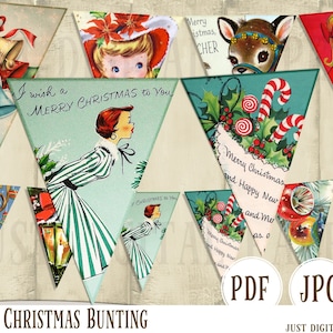 Retro Christmas Bunting: Printable Holiday Party Decor (JPG, PDF ...