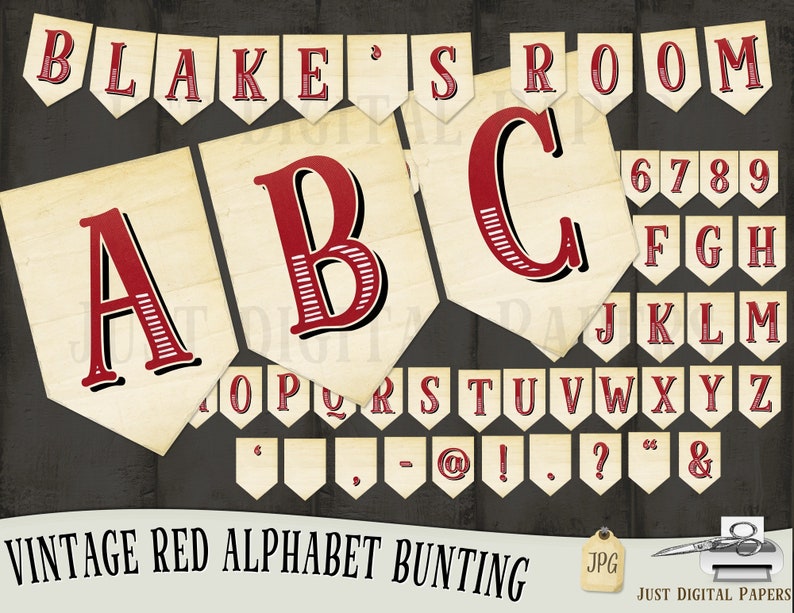 Alphabet Bunting Vintage Red Banner Printable Printable | Etsy